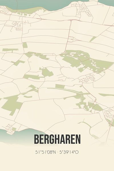 Vintage map of Bergharen (Gelderland) by MyCityPoster on canvas, poster ...