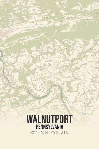 Vintage landkaart van Walnutport (Pennsylvania), USA. van ...