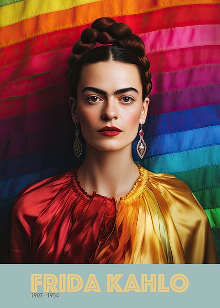 Poster Frida portret met tekst van Vlindertuin-Art op canvas, behang en ...