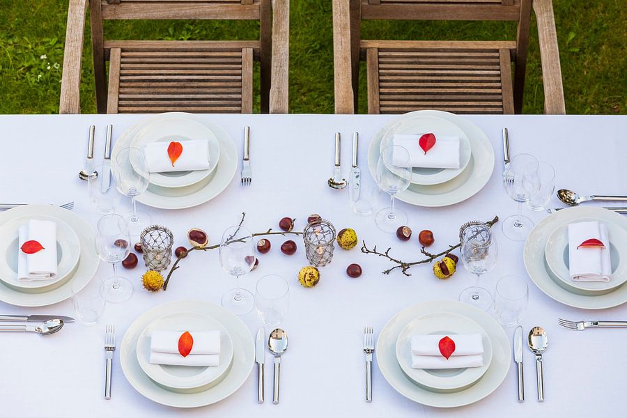 Feestelijk gedekte tafel in de tuin van Werner Dieterich op canvas ...