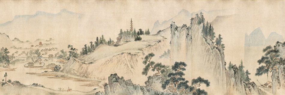 Dai Jin,Stad aan de voet van de berg, Chinees Landschap op canvas ...