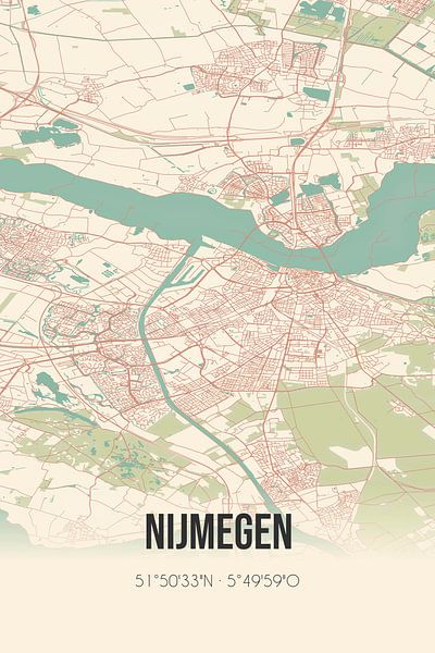 Vintage map of Nijmegen (Gelderland) by Prints of Place on canvas ...