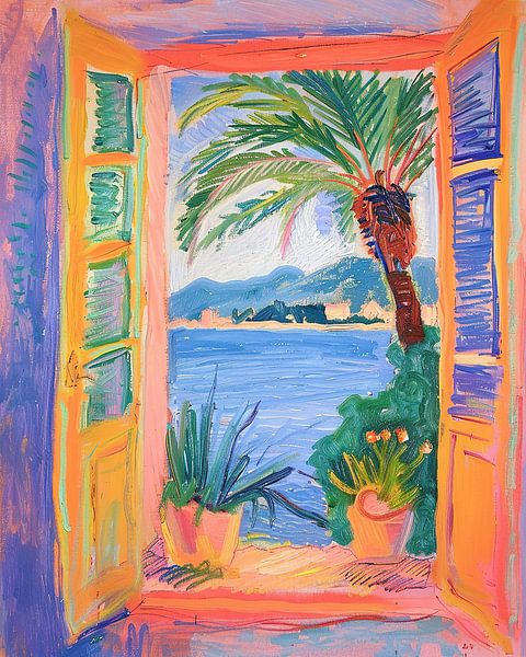Henri Matisse Style Poster, Mediterranean Sea, Open Window, Pastel by ...