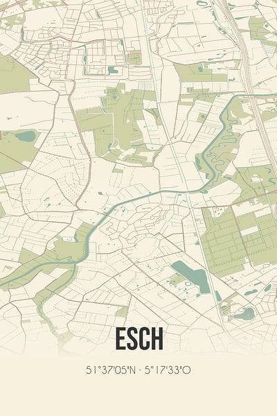 Vintage map of Esch (North Brabant). by MyCityPoster on canvas, poster ...