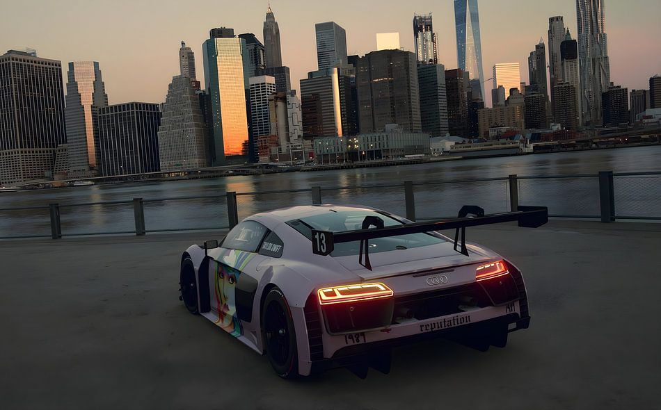 Audi R8 LMS GT3 skyline achterkant van Lars Vereijken op canvas, behang ...