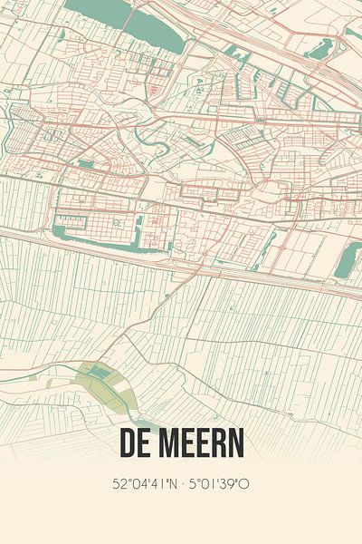 Vintage landkaart van De Meern (Utrecht) van MijnStadsPoster op canvas ...