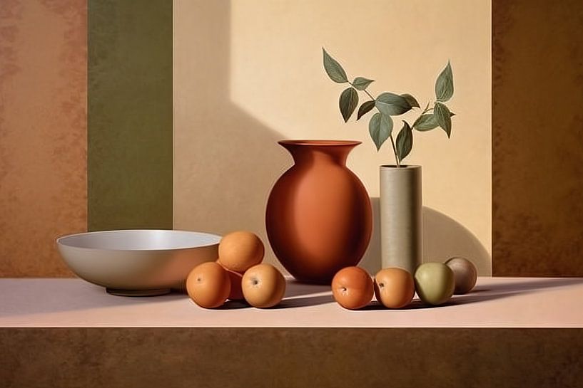 Verwondering in Aardse Tinten | Stillevens moderne kunst van Blikvanger Schilderijen op canvas ...