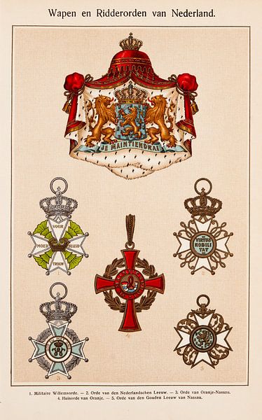 Antique colour plate Coat of Arms and Orders of Knights of the ...