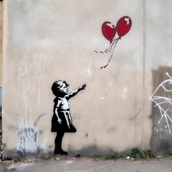 Banksy Meisje met Ballonnen | Banksy Stijl | Graffiti van Studio Blikvangers op canvas, behang ...