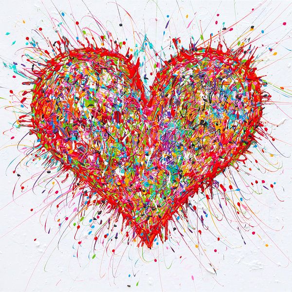Kleurrijk Hart Verfspetters van Vrolijk Schilderij op canvas, behang en ...