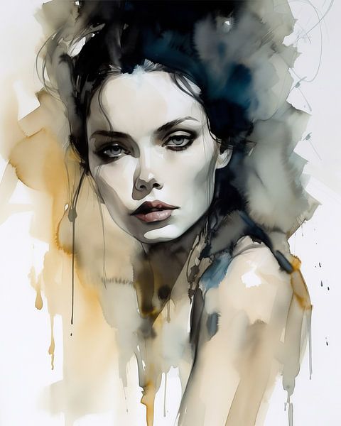 Modern portret in aquarel van Studio Allee op canvas, behang en meer