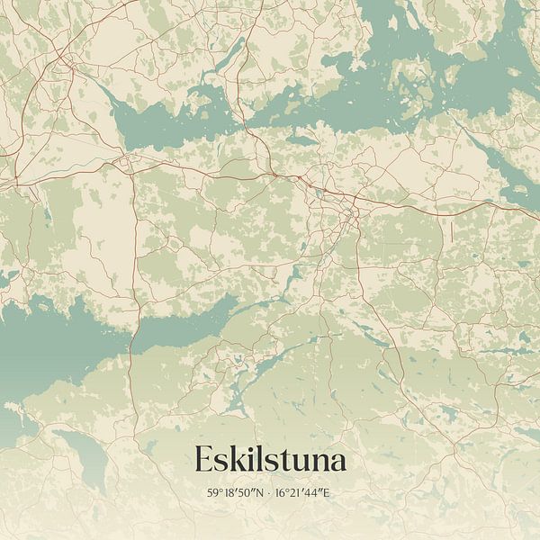 Vintage map of Eskilstuna, Sweden. by MyCityPoster on canvas, poster ...