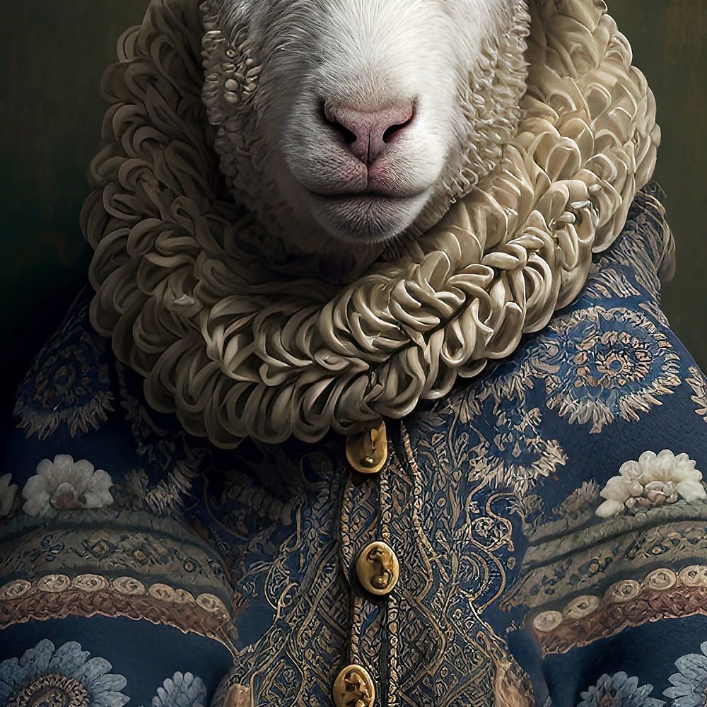 Klassiek portret van een schaap van Vlindertuin-Art op canvas, behang ...
