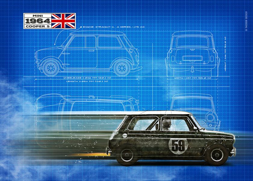 Mini Cooper S Blueprint by Theodor Decker on canvas, poster, wallpaper ...