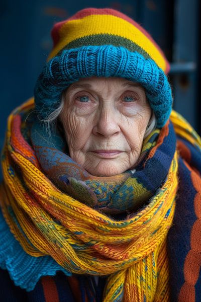 AI portret met kleuren van de Oekraïense vlag van Egon Zitter op canvas, behang en meer