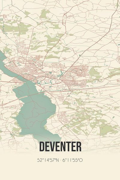 Vintage map of Deventer (Overijssel) by MyCityPoster on canvas, poster ...