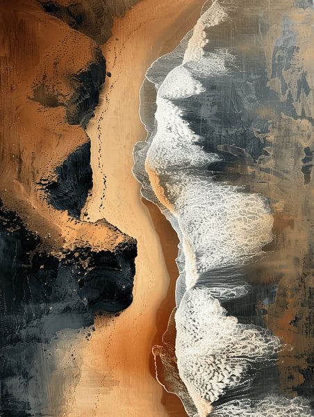 Modern en abstract landschap in aardetinten van Japandi Art Studio op canvas, behang en meer