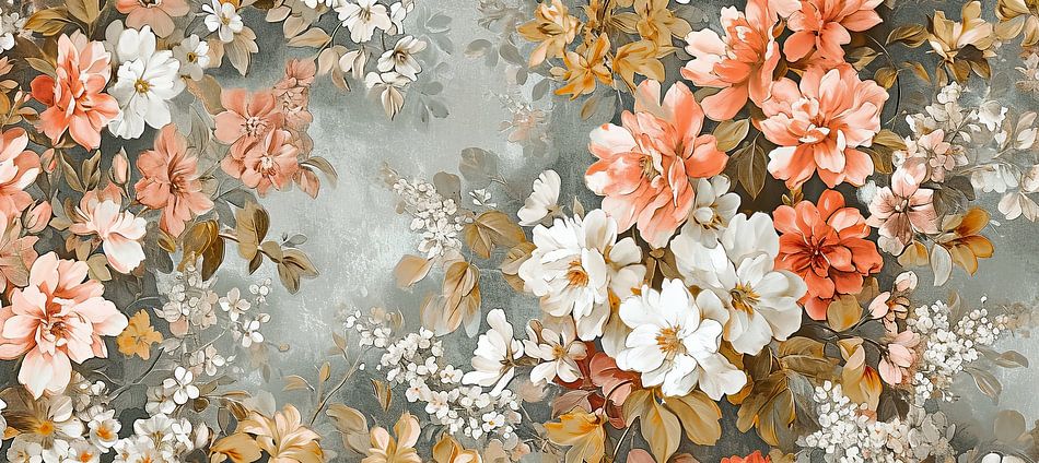 Retro Bloemen van De Mooiste Kunst op canvas, behang en meer