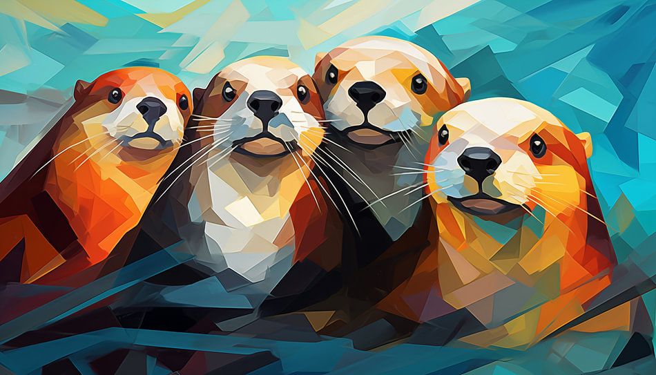 Abstracte otters kubisme panorama van TheXclusive Art op canvas, behang ...