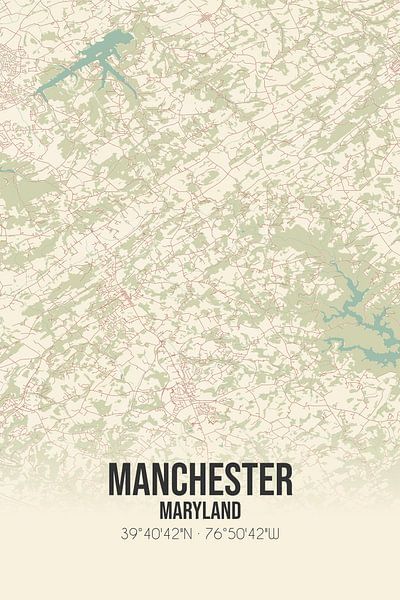 Vintage landkaart van Manchester (Maryland), USA. van Stad & Wand op ...
