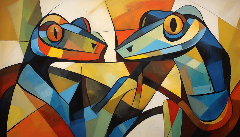 Abstracte hagedissen kubisme panorama van TheXclusive Art op canvas, behang en meer