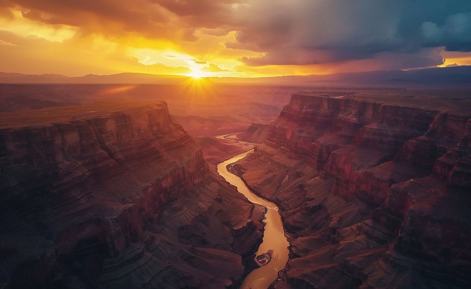 Stralend einde van de woestijn van fernlichtsicht op canvas, behang en meer