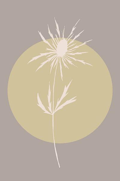 Japandi. Boho botanische distelbloem in goud en taupe nr. 7 van Dina Dankers op canvas, behang ...