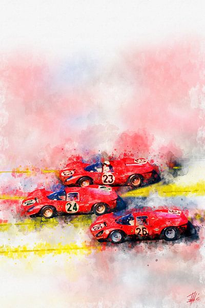 Ferrari, victory in formation, Daytona 1967 by Theodor Decker on canvas ...