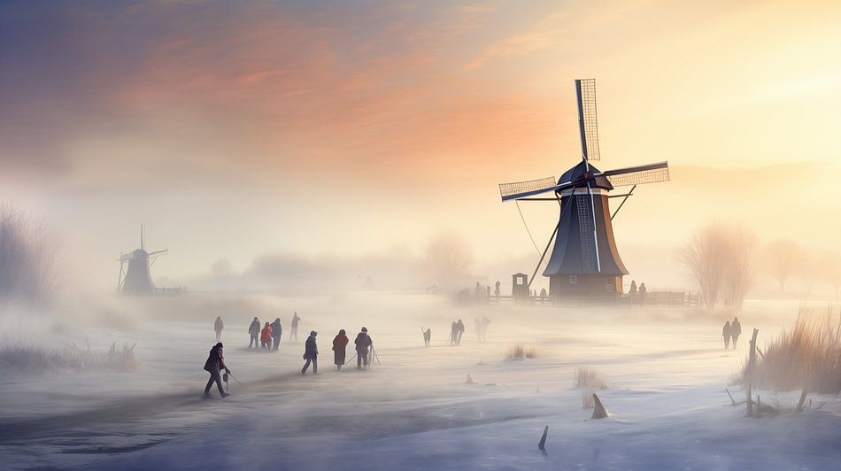 Koude winter in Nederland van Koffie Zwart op canvas, behang en meer