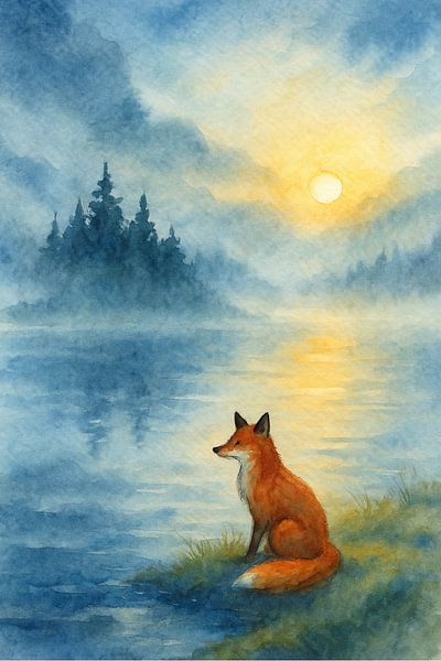 The fox and the morning mist by Prints to Love on canvas, poster ...