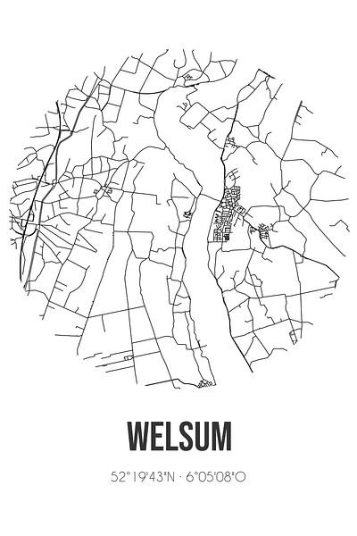 Welsum (Overijssel) | Landkaart | Zwart-wit van MijnStadsPoster op ...