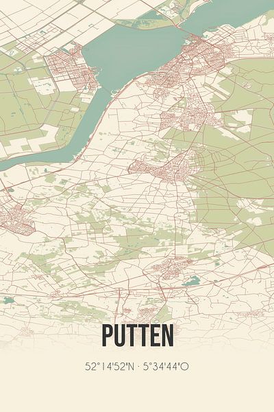 Vintage map of Putten (Gelderland) by MyCityPoster on canvas, poster ...
