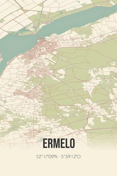 Vintage map of Ermelo (Gelderland) by MyCityPoster on canvas, poster, wallpaper and more