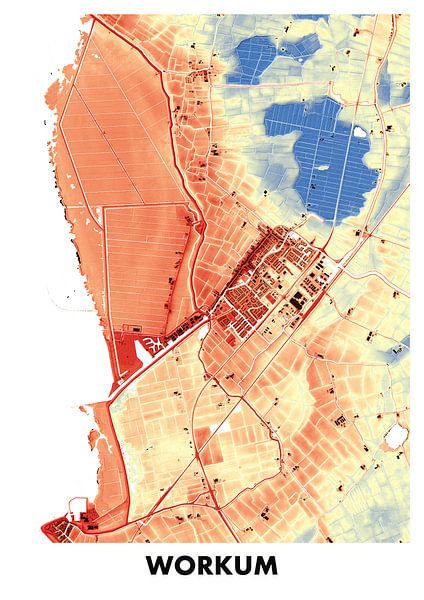 Elevation map Workum by STADSKAART on canvas, poster, wallpaper and more