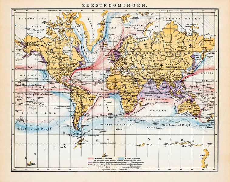 Sea currents, world map. Vintage map ca. 1900 by Studio Wunderkammer on ...