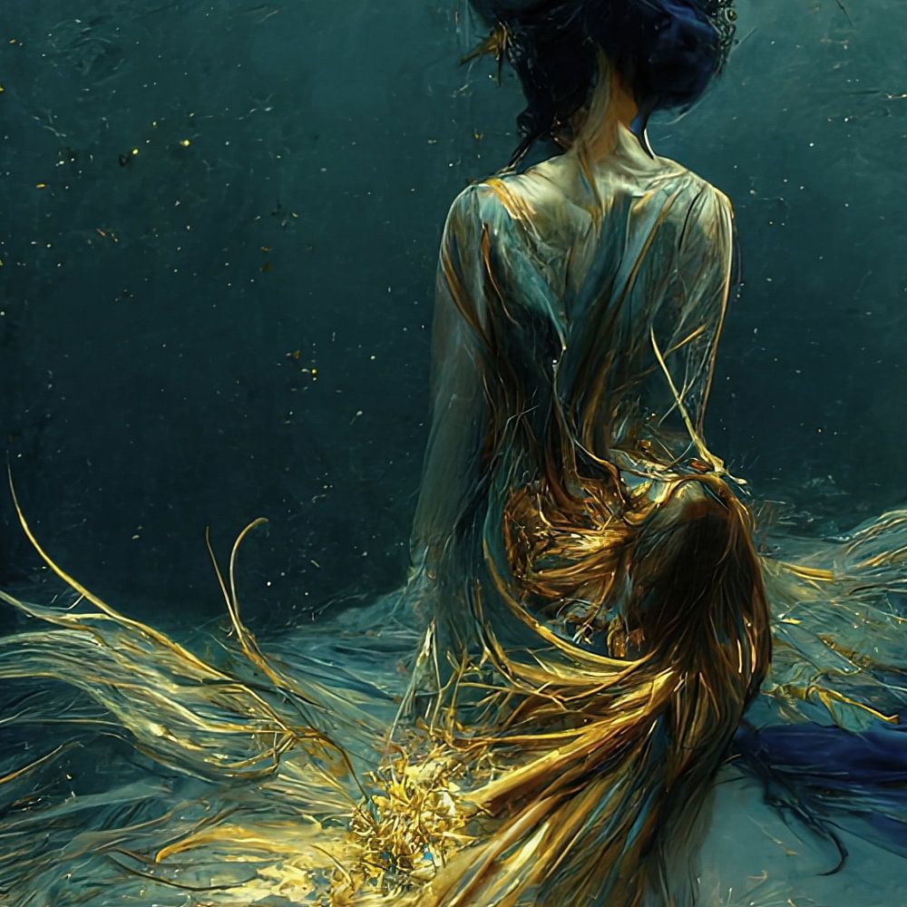 De zeemeerminnen, een serie van 7: "Geisha" van Anne Loos op canvas ...