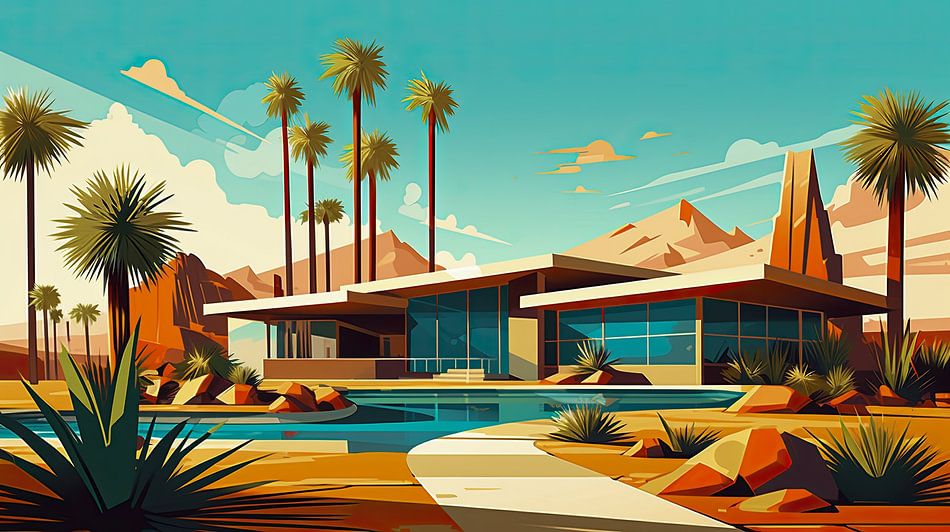 Bungalow retro Arizona desert landscape by Vlindertuin-Art on canvas ...