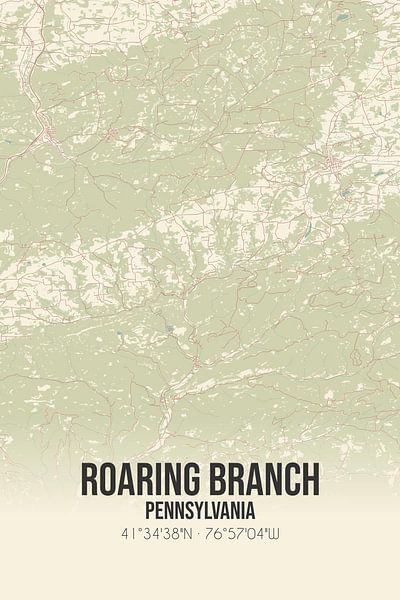 Vintage landkaart van Roaring Branch (Pennsylvania), USA. van Stad ...