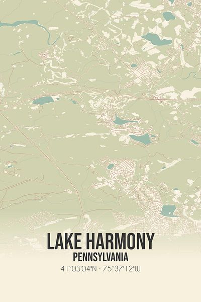 Vintage landkaart van Lake Harmony (Pennsylvania), USA. van ...