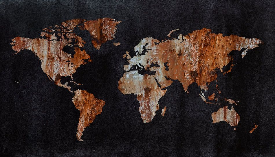 World map | Rust with peeling white paint by WorldMapShop on canvas ...