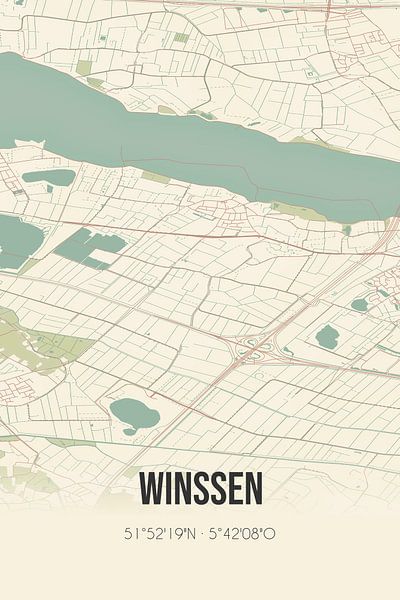 Vintage map of Winssen (Gelderland) by MyCityPoster on canvas, poster ...
