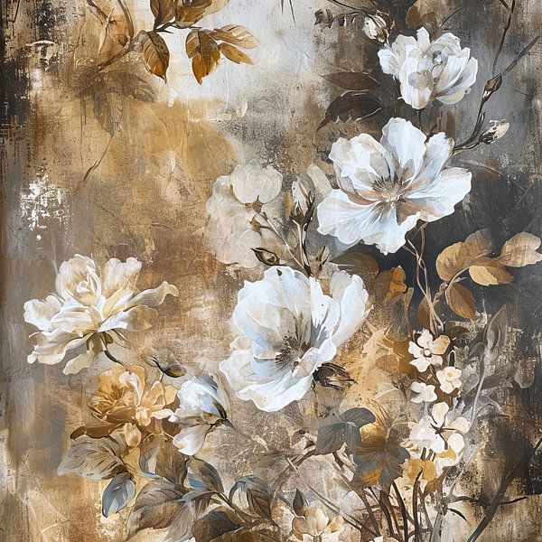 Gouden Bloemen van De Mooiste Kunst op canvas, behang en meer