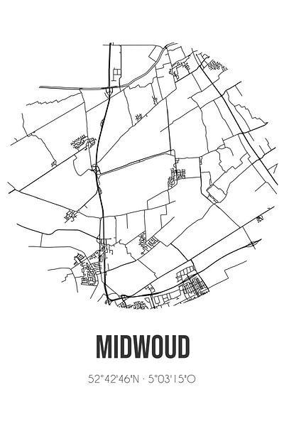 Midwoud (Noord-Holland) | Map | Black and White by MyCityPoster on canvas, poster, wallpaper and ...