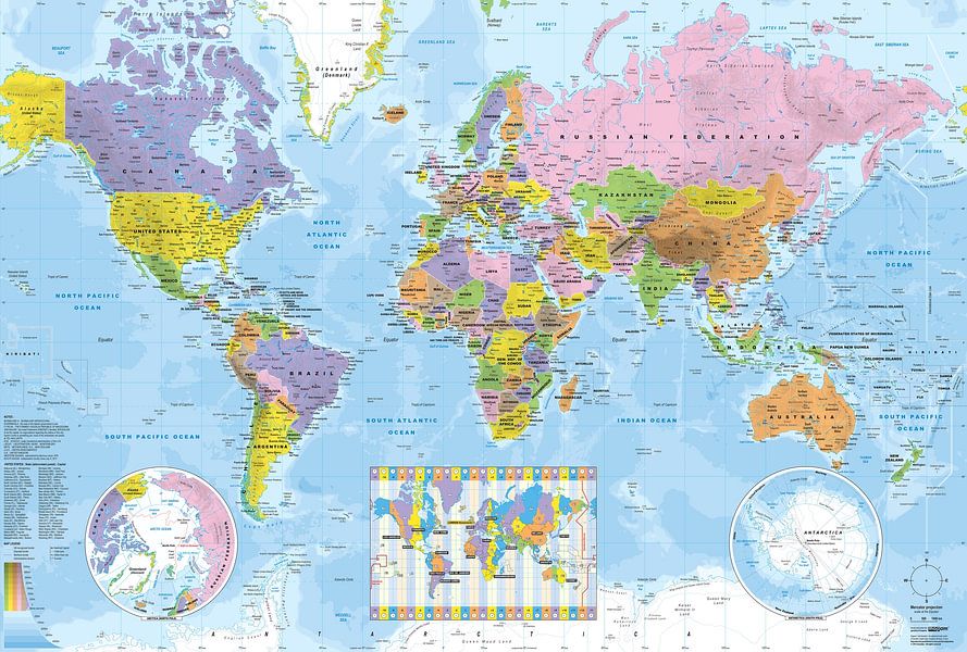 World political map by MAPOM Geoatlas on canvas, poster, wallpaper and more