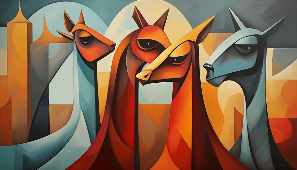 Abstracte kamelen kubisme panorama van TheXclusive Art op canvas, behang en meer