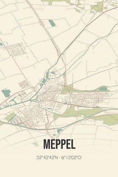 Vintage map of Meppel (Drenthe) by MyCityPoster on canvas, poster ...