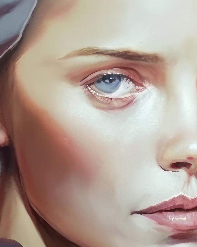 Realistisch portret in pastelkleuren van Studio Allee op canvas, behang ...