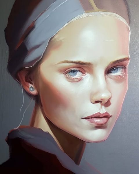 Realistisch portret in pastelkleuren van Studio Allee op canvas, behang ...