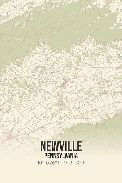 Vintage landkaart van Newville (Pennsylvania), USA. van Stad & Wand op ...
