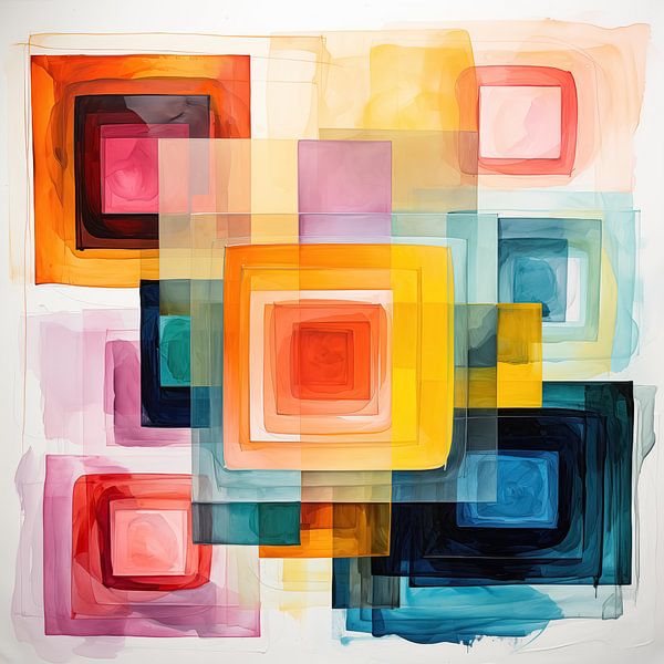 Abstracte vierkante vormen van Bert Nijholt op canvas, behang en meer